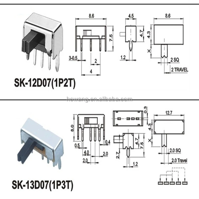 2P3T 4 Position 10 Pin Mini Horizontal Vertical Slide Switch DPDT Slide ...