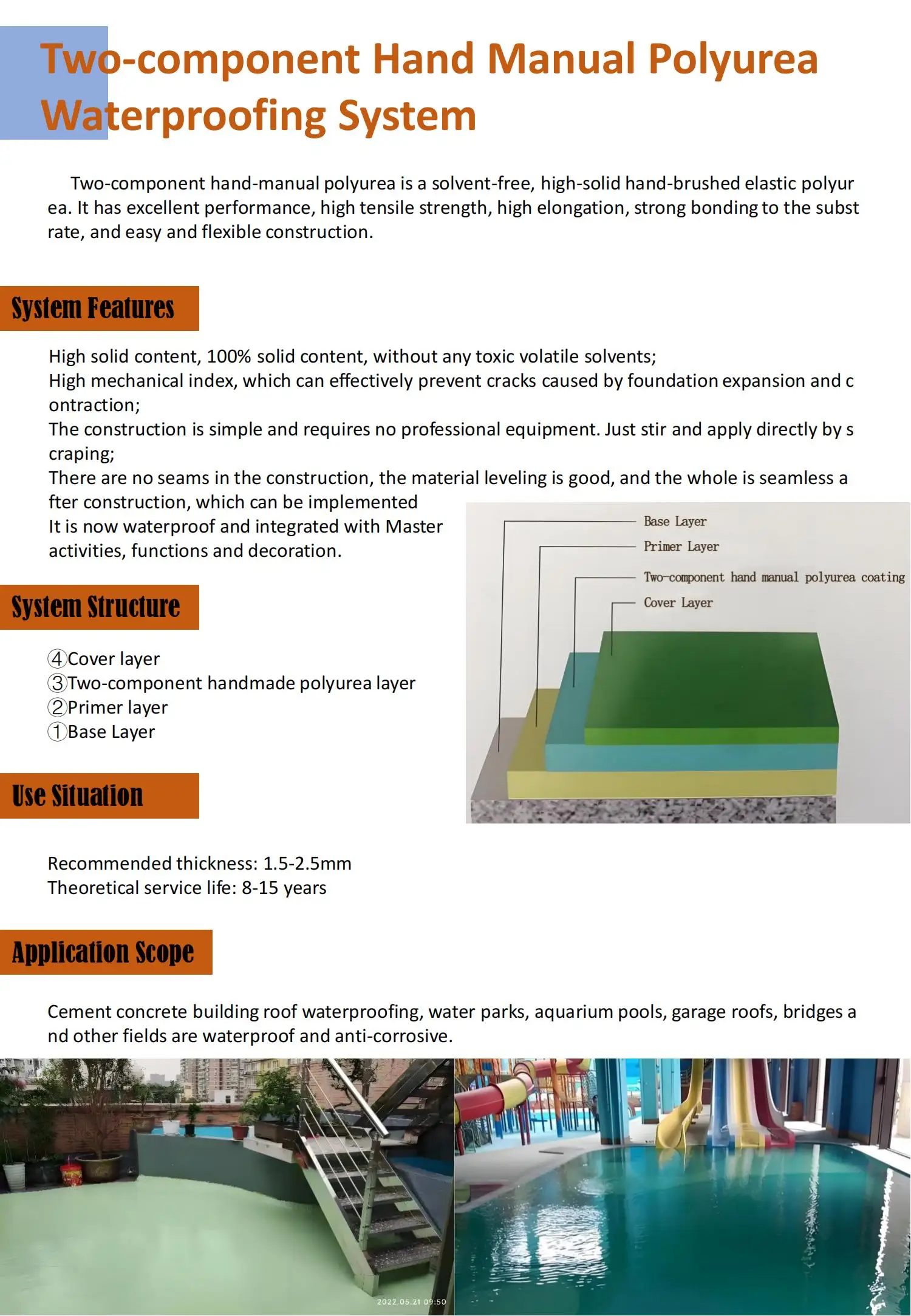 Anticorrosive Waterproof Polyurea Coating for Swimming Pool