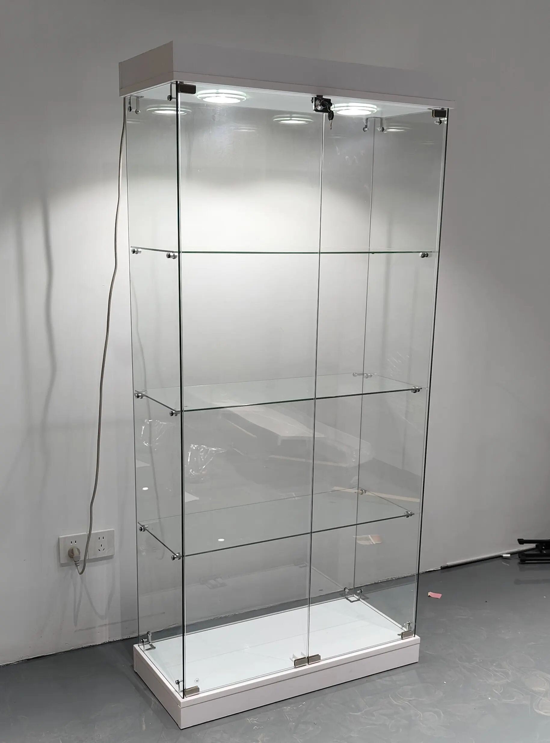 Custom White LED Light Glass Display Showcase for Shopping