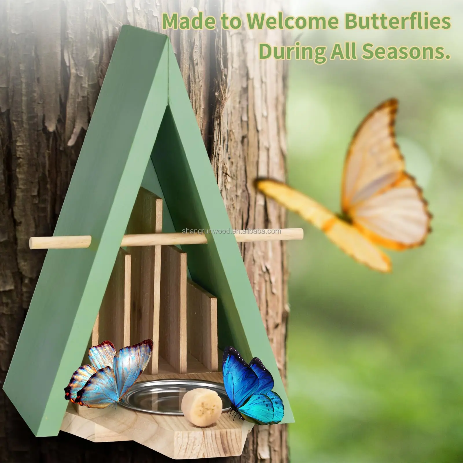 Garden Decoration Natural Butterfly House Butterfly Feeder Wooden ...