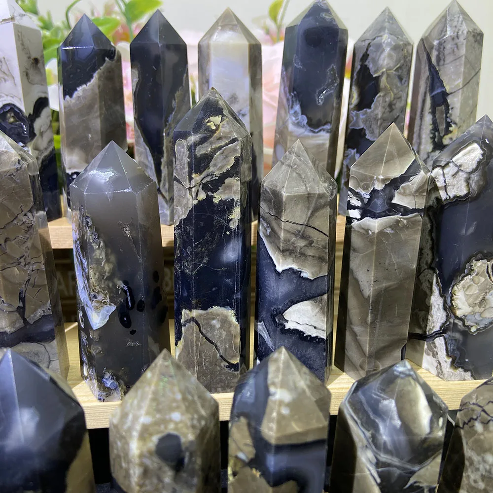 Natural Crystal Healing Stones Volcano Green Agate Point Crystal Tower ...