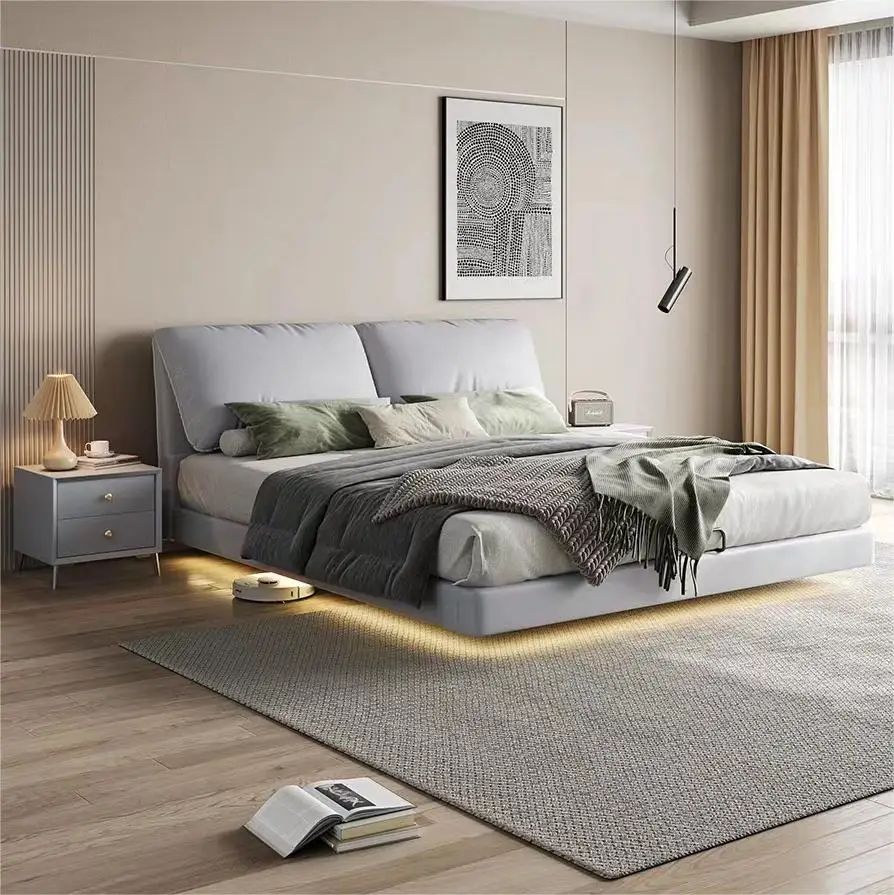 Feather Sensor Soundproof Baffle Light Floating Bedroom Bed Wood ...