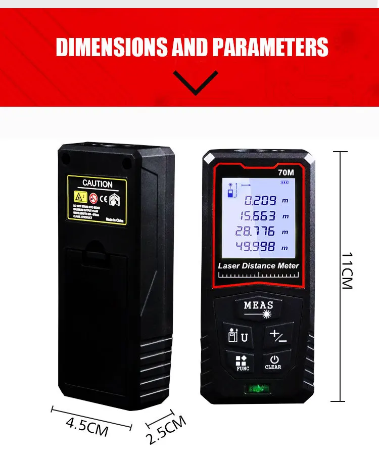 Rugged Laser Distance Meter 50m 70m 100m 120m 150m 200m Handheld Laser ...
