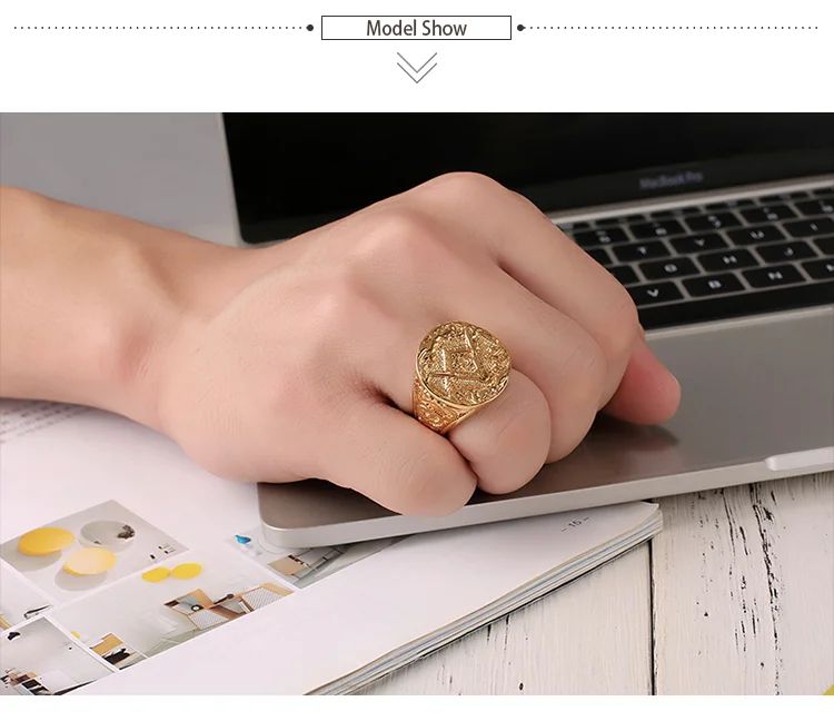 Vintage Hip-Pop Engraved Custom Logo Ring Masonic Gold Plating ...