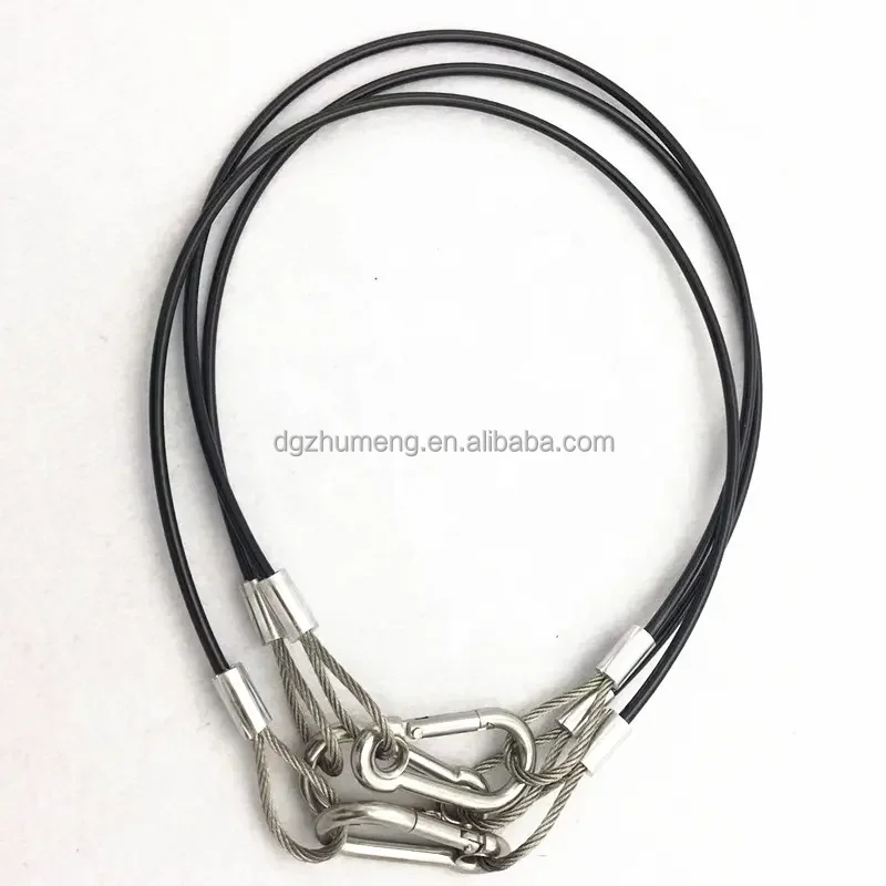 Custom Factory Galvanized Steel Wire Rope Carabiner Loop PVC PU Nylon ...
