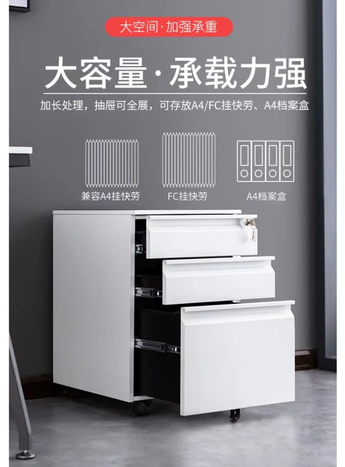 3 Drawers Mobile Pedestal Office Furniture Steel Mobile Cabinet Mobile ...