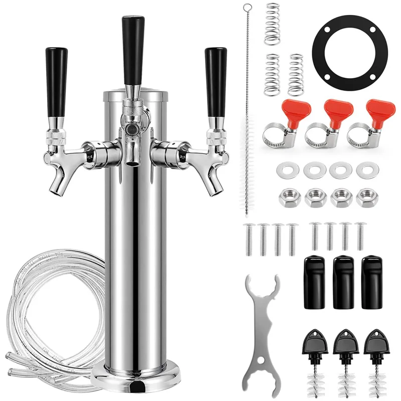 Stainless Steel 3'' Brewing Tower Beer Faucet Dispenser Double Tap ...