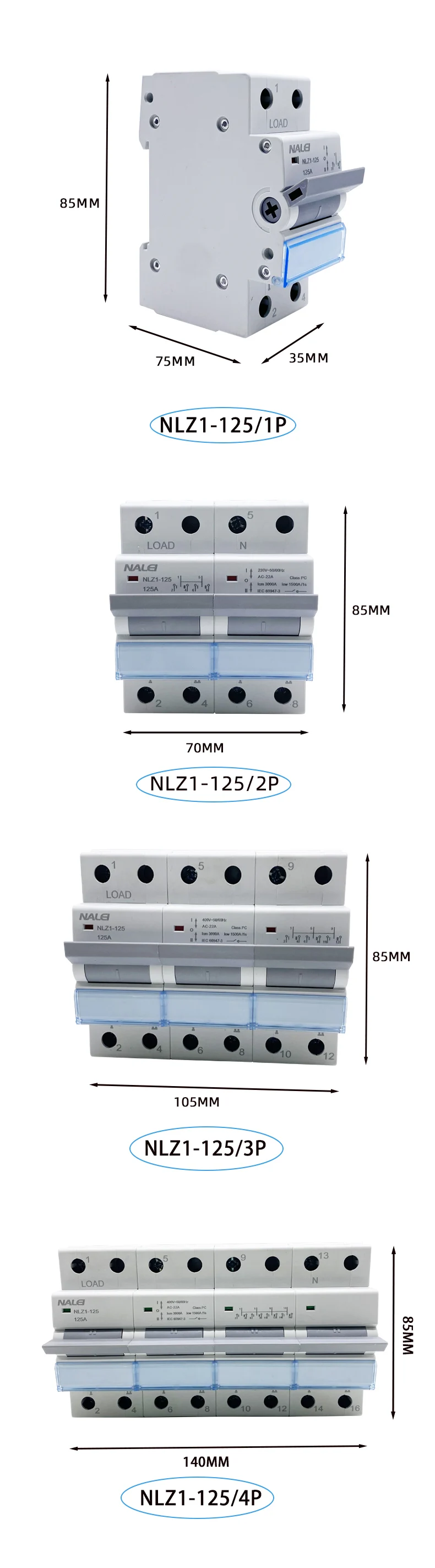 400VAC 63A Dual Power Manual Transfer Switch - DIN Rail