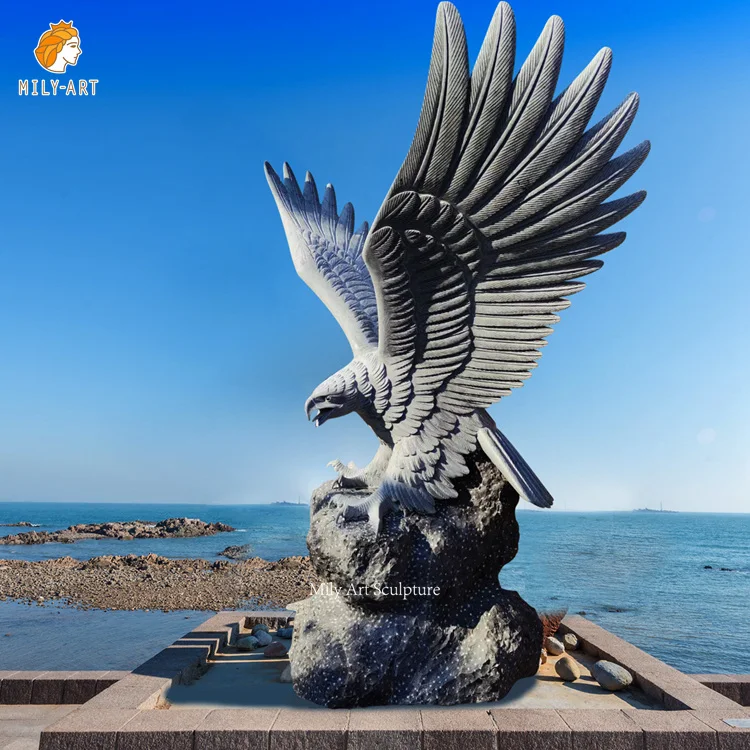 Life Size Natural Beige Marble Flying Eagle Statues Hawk Sculpture for ...