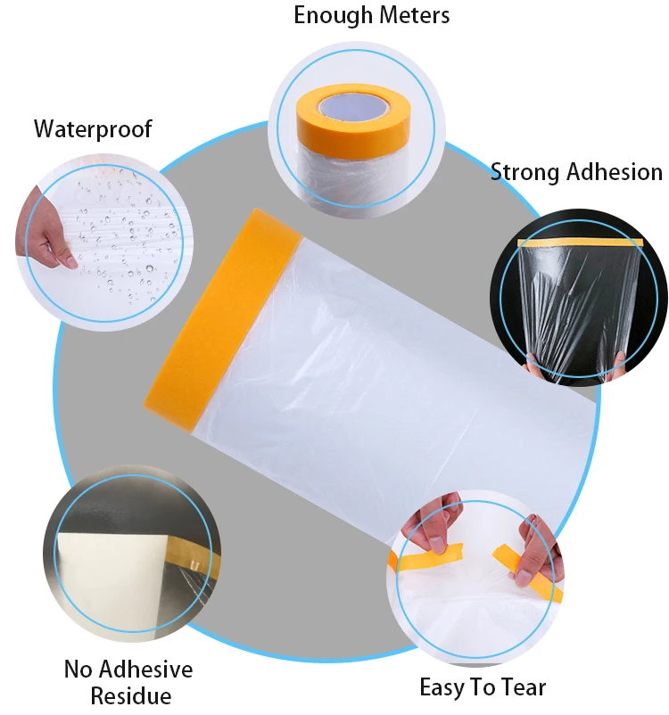 Transparent Hdpe Masking Film Painter Pre Taped Plastic Protection For ...