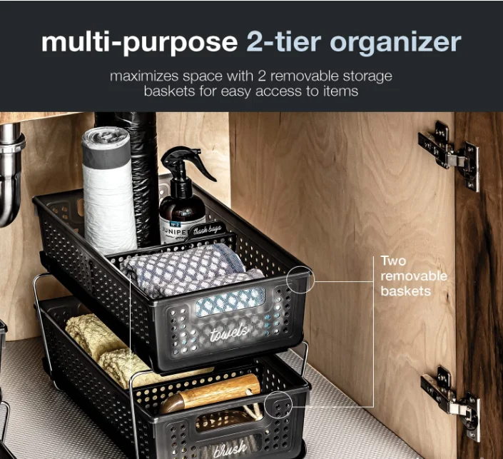 Divided Slide-out Storage Bins Under Sink And Cabinet Organizer Rack ...