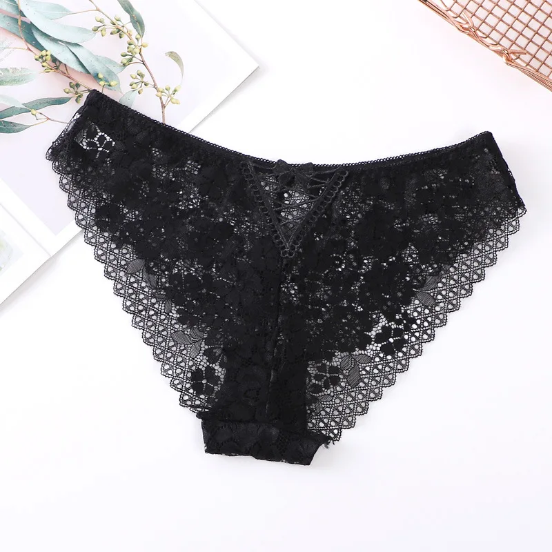 High Cut Lace Panties Seamless Underwear Solid Female Underwear Mid ...