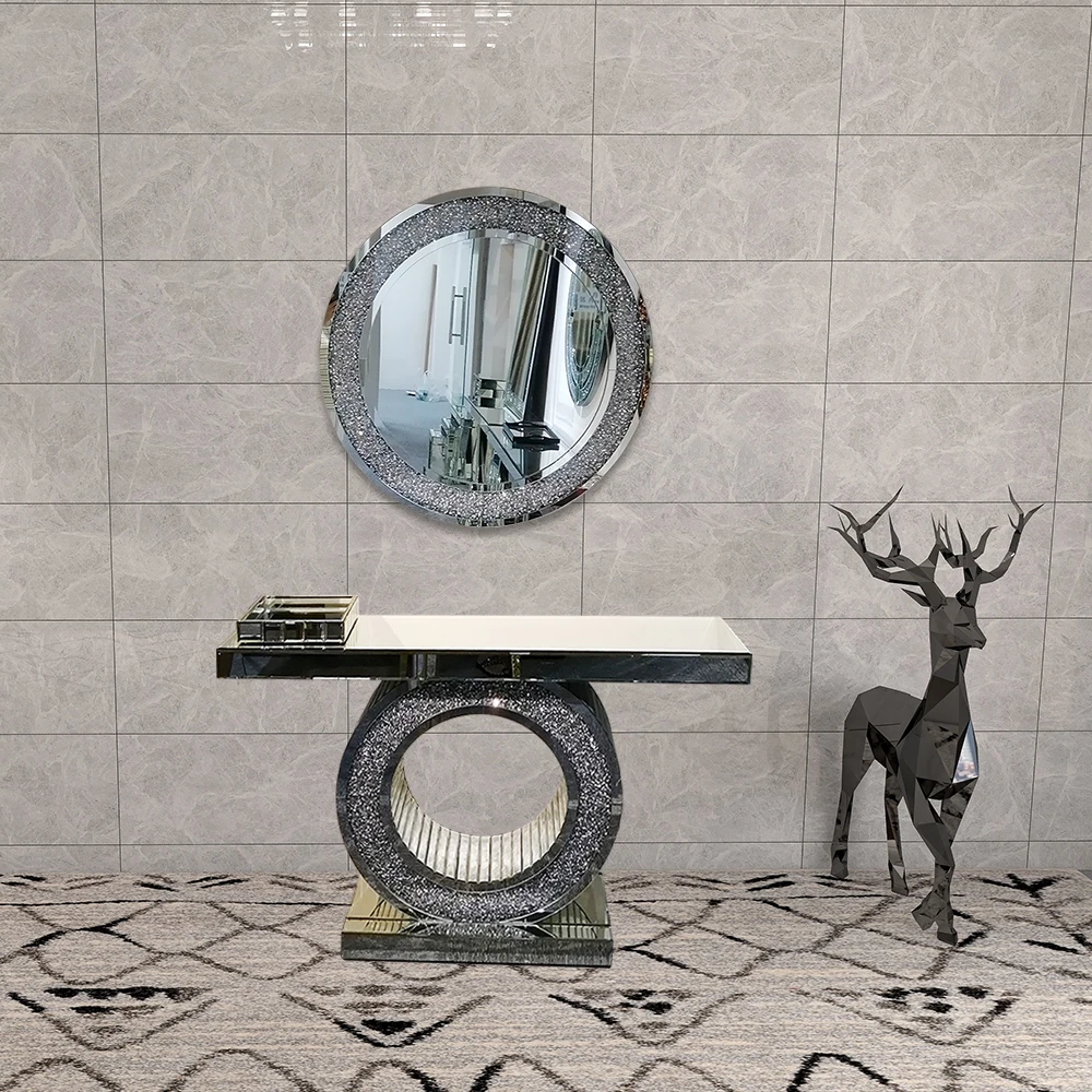 2022 Sparkle Mirrored O Shaped Console Table - Perfect for Home & Hotel