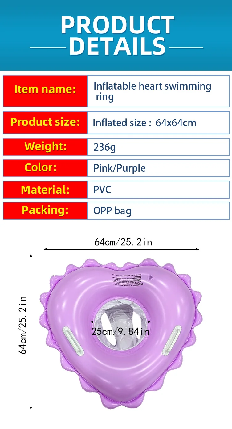 Inflatable Heart-Shaped Baby Sitting Ring Kids' Floating Swim Ring with ...