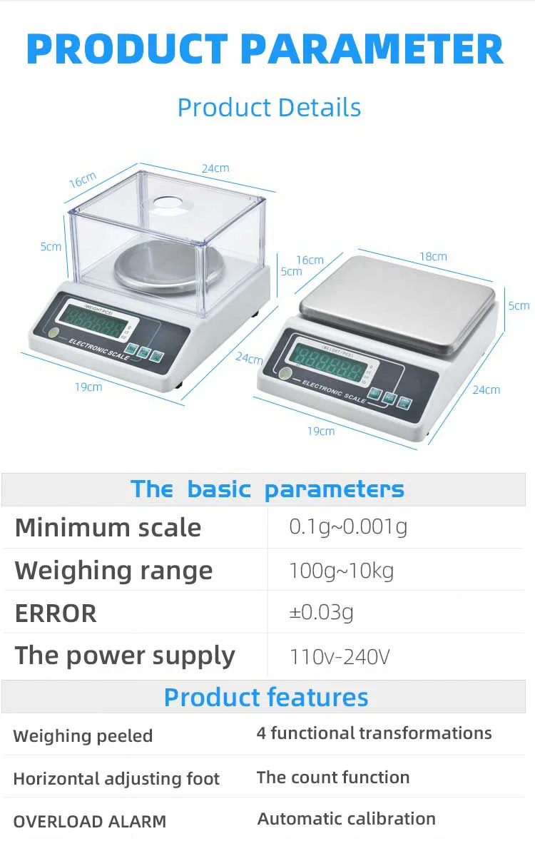 Digital Weights Scales 2kg/0.01g - Precision Laboratory Balance