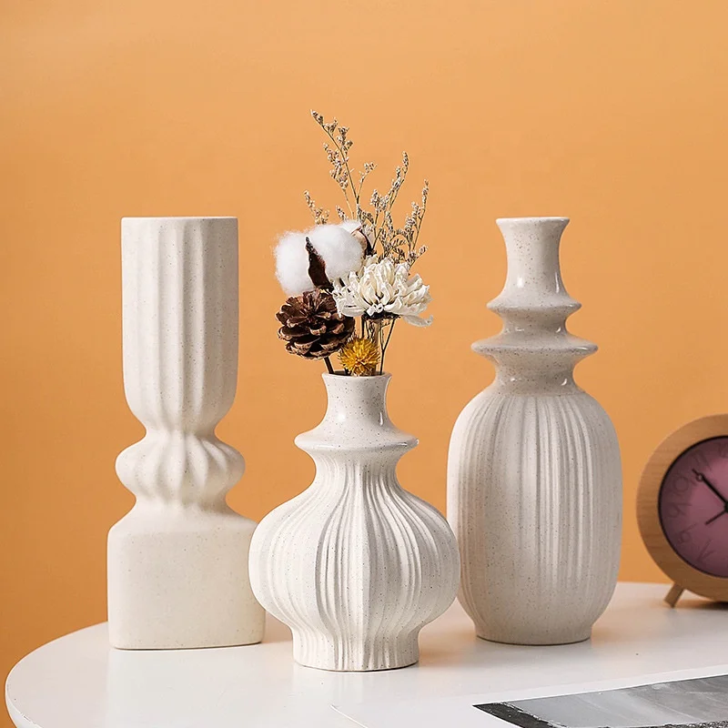 Ins Ceramic White Plain Fired Vase Creative Hotel Porch Hydroponic ...