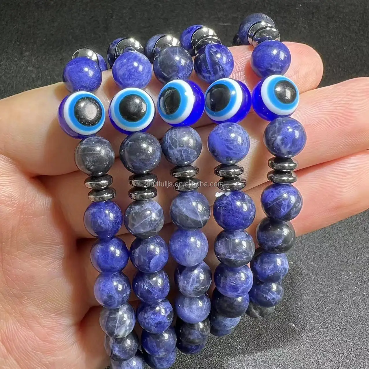 Sodalite Devil's Eye Round Bracelet Blue Enamel Evil Eyes Bracelet For ...