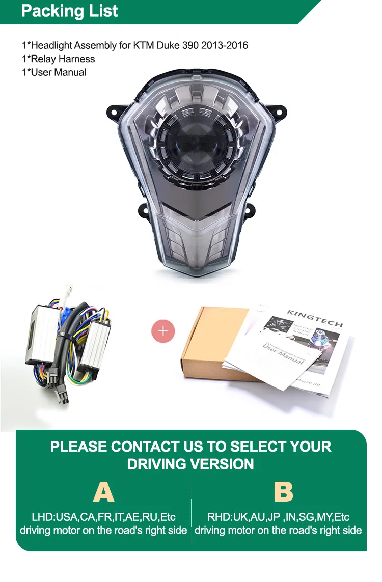 ECE R50 White DRL Low High Beam Motorcycle Headlight for KTM Duke 200 2012-2019