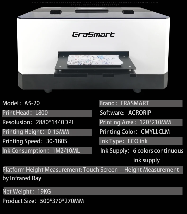 Erasmart A5 UV Mini Phone Case Printer - Eco Inkjet