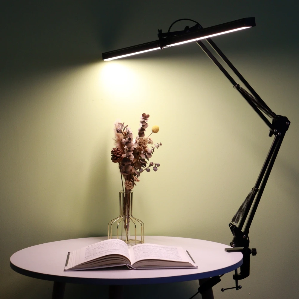 Black Foldable Swing Arm Desk Lamp Dual Heads Led Eye-Caring Reading ...