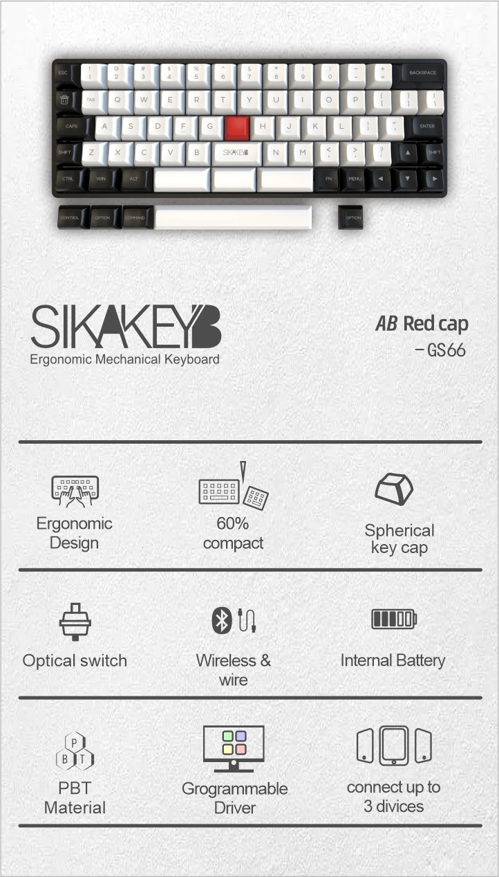 Gateron Optical Switch Ergonomic 60 Percent Wireless Gaming Red ...