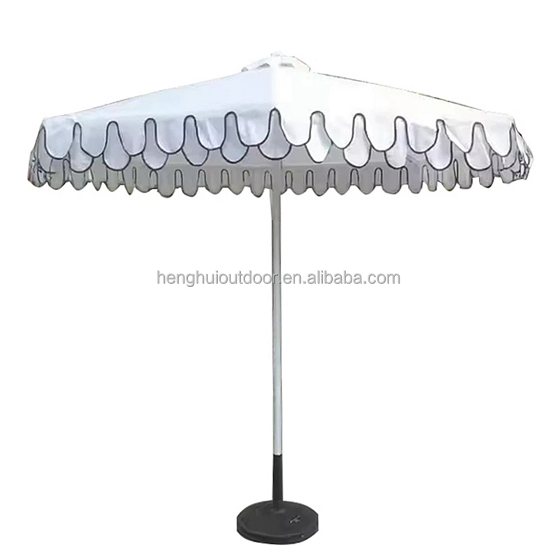 Double Top Aluminum Patio Umbrella with Scallop Sun Garden Fringe Hotel ...