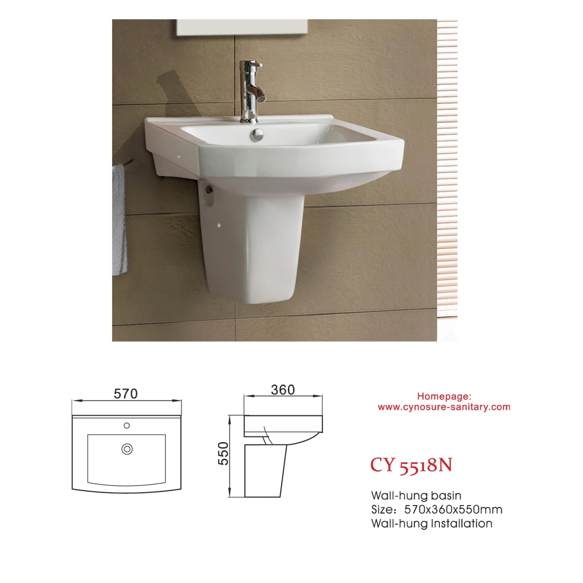 Custom White Color Wall Hung Hanging Basin Half Pedestal Washbasin ...