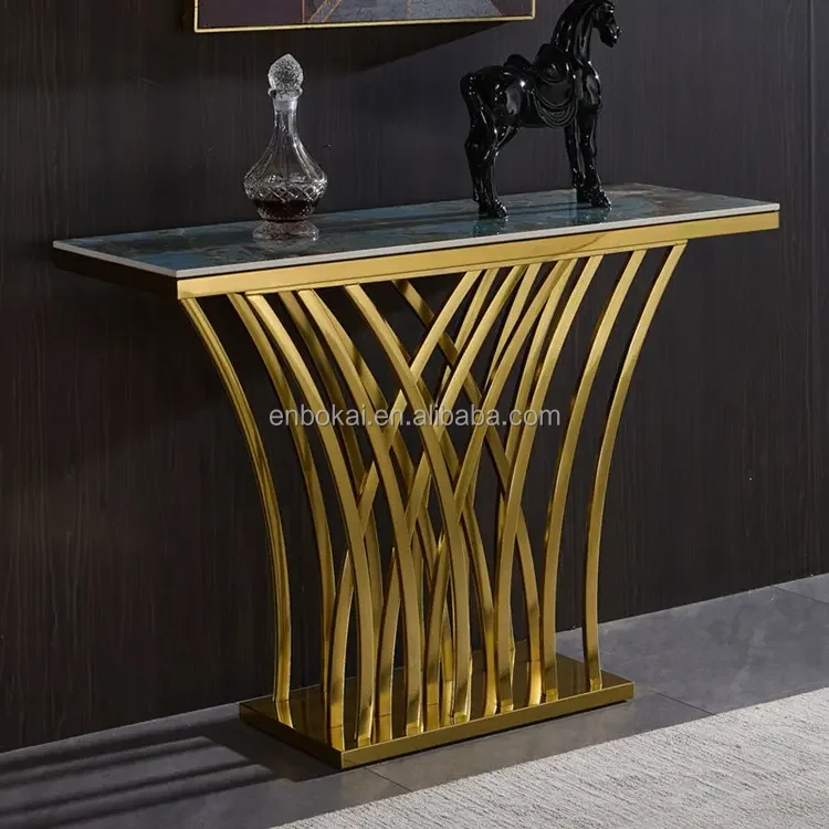 Modern Luxury Console Table With Light Marble Top And Stainless Steel ...