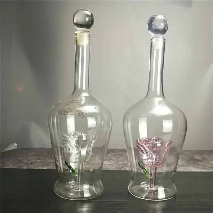 Empty Unique Decorated Rose Flower Shaped 750ML Handmade Blown Glass ...