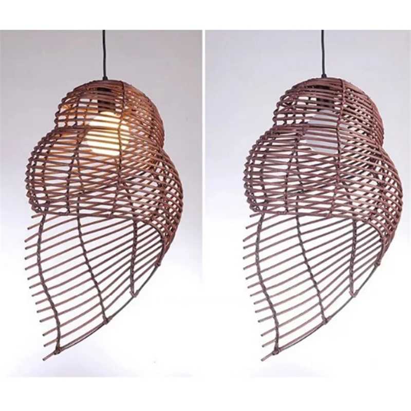New Retro Bamboo Wicker Rattan Wave Shade Pendant Light Hanging Ceiling ...