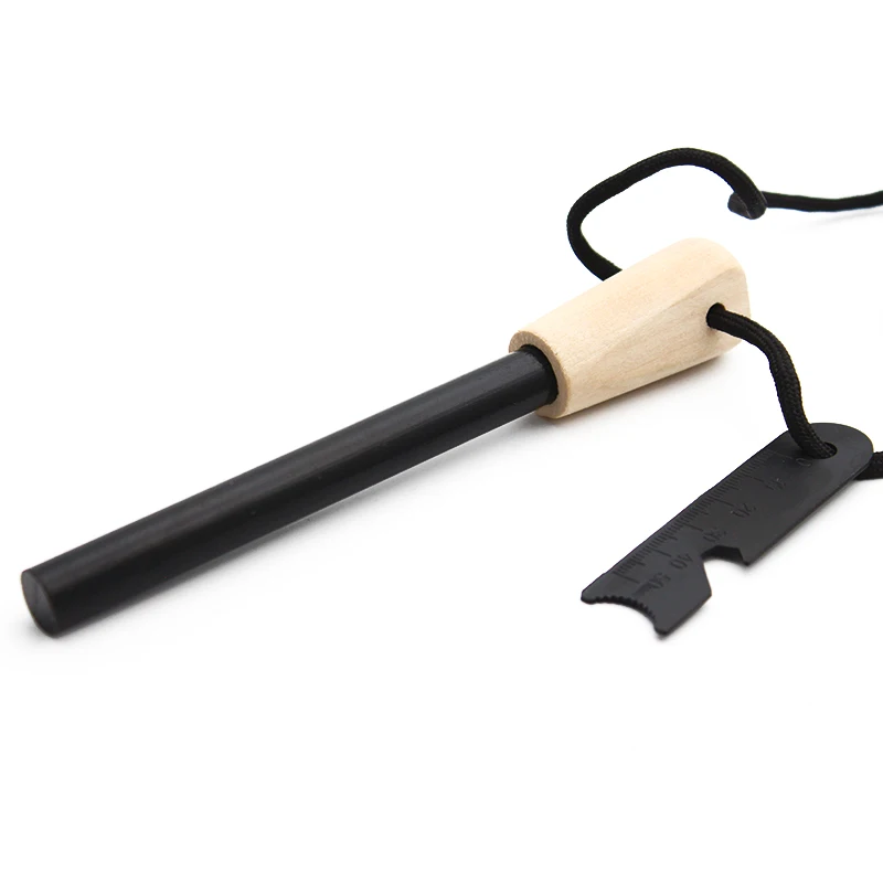 Waterproof Wood Handle Ferro Rod Flint Fire Starter With Black Survival ...