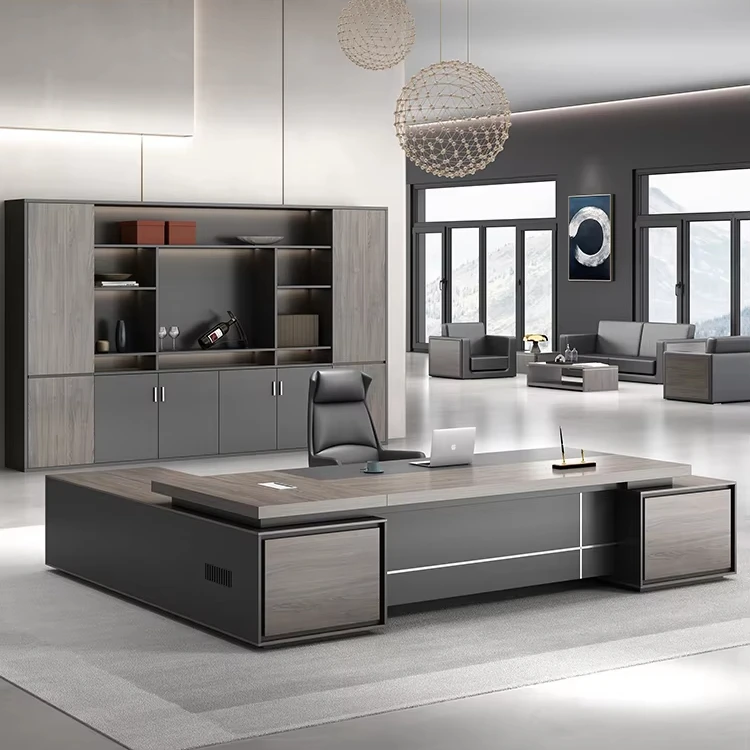 Modern Boss executive office desk computer table with long side cabinet ...