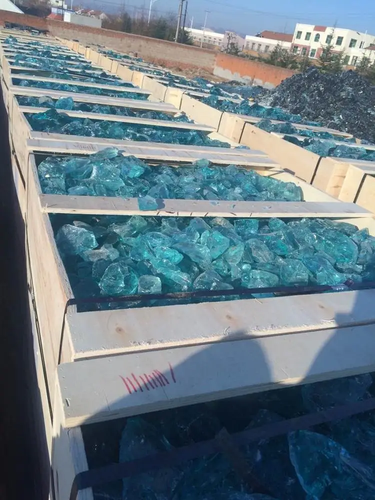 Aqua Sky Blue Colored Tumbled Slag Glass Crushed Rocks For Decorative ...