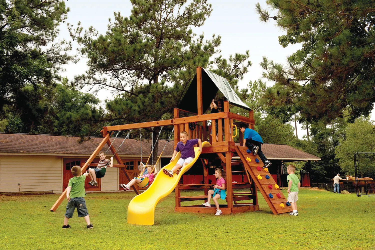Multi Purpose Outdoor Wooden Playsets Playground For Kids For Backyard ...