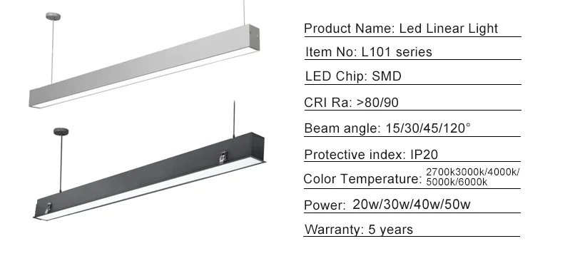 Modern SMD LED Linear Lighting Fixture 20W 30W 40W 50W Black Aluminum ...