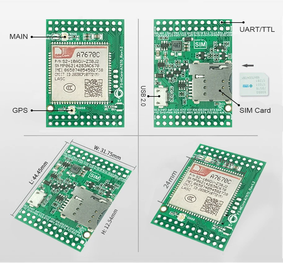 Simcom A7672s Breakout Board A7672s-fase Development Board Lte Cat1+4g ...