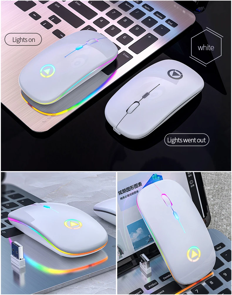 A2 RGB Wireless Ergonomic Mouse - Rechargeable, Silent & Backlit USB ...