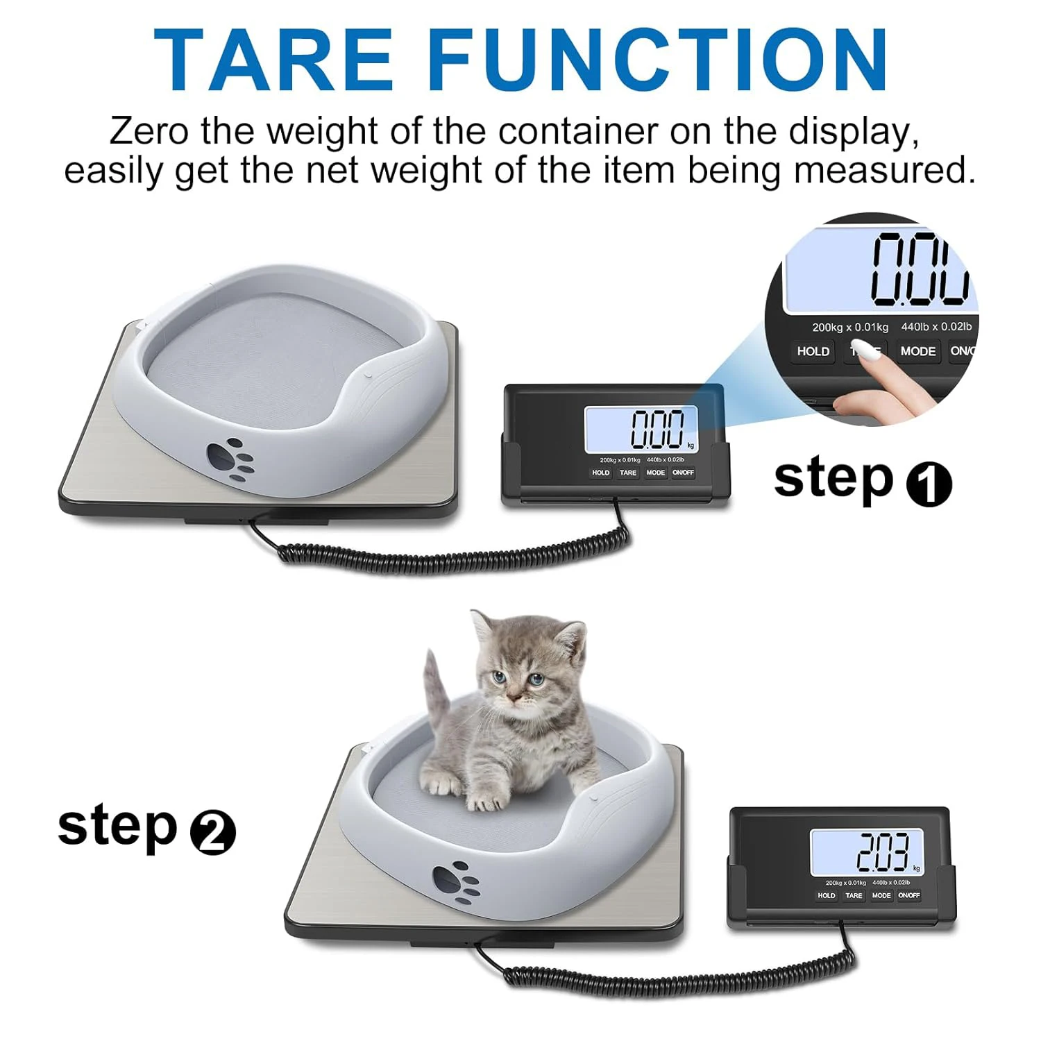 Digital Shipping Scale 440lb/200Kg Postage Scale Hold/Tare/Calibration ...