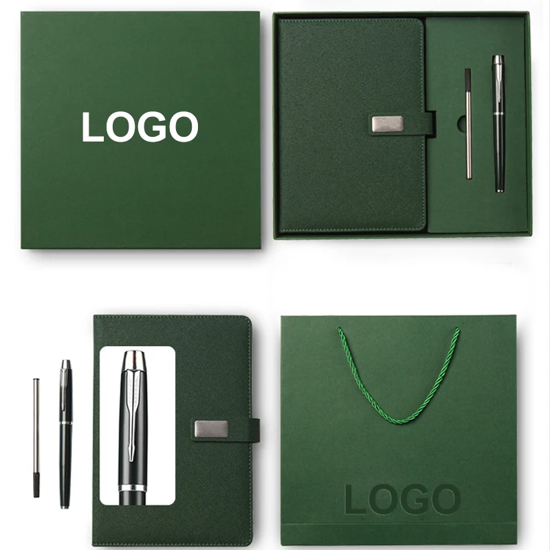 Personalized Leather Notebook & Pen Gift Set with Custom Logo - OEM