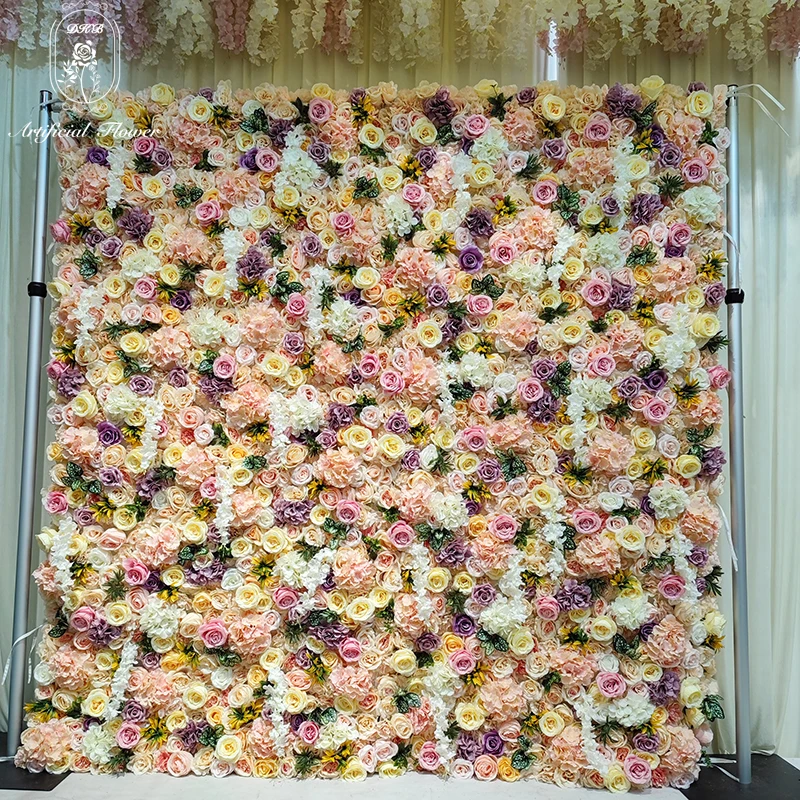 Custom 3d Fabric Flower Wall Wedding Faux Silk Rose Flower Wall Panel ...
