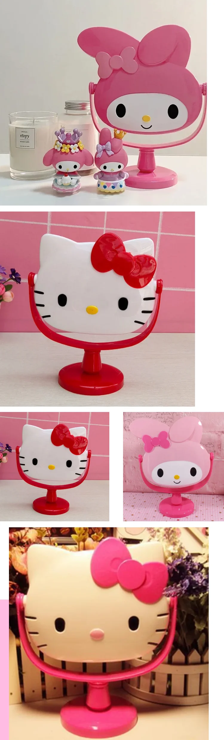 Ambr Kawaii Kuromi My Melody Vanity Mirror Anime Figure Rotatable Table ...