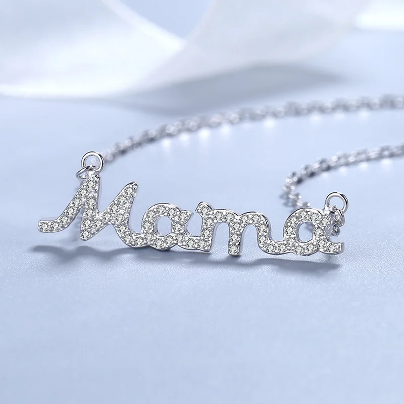 Carline 925 Sterling Silver Iced Out Letter Mama Pendant