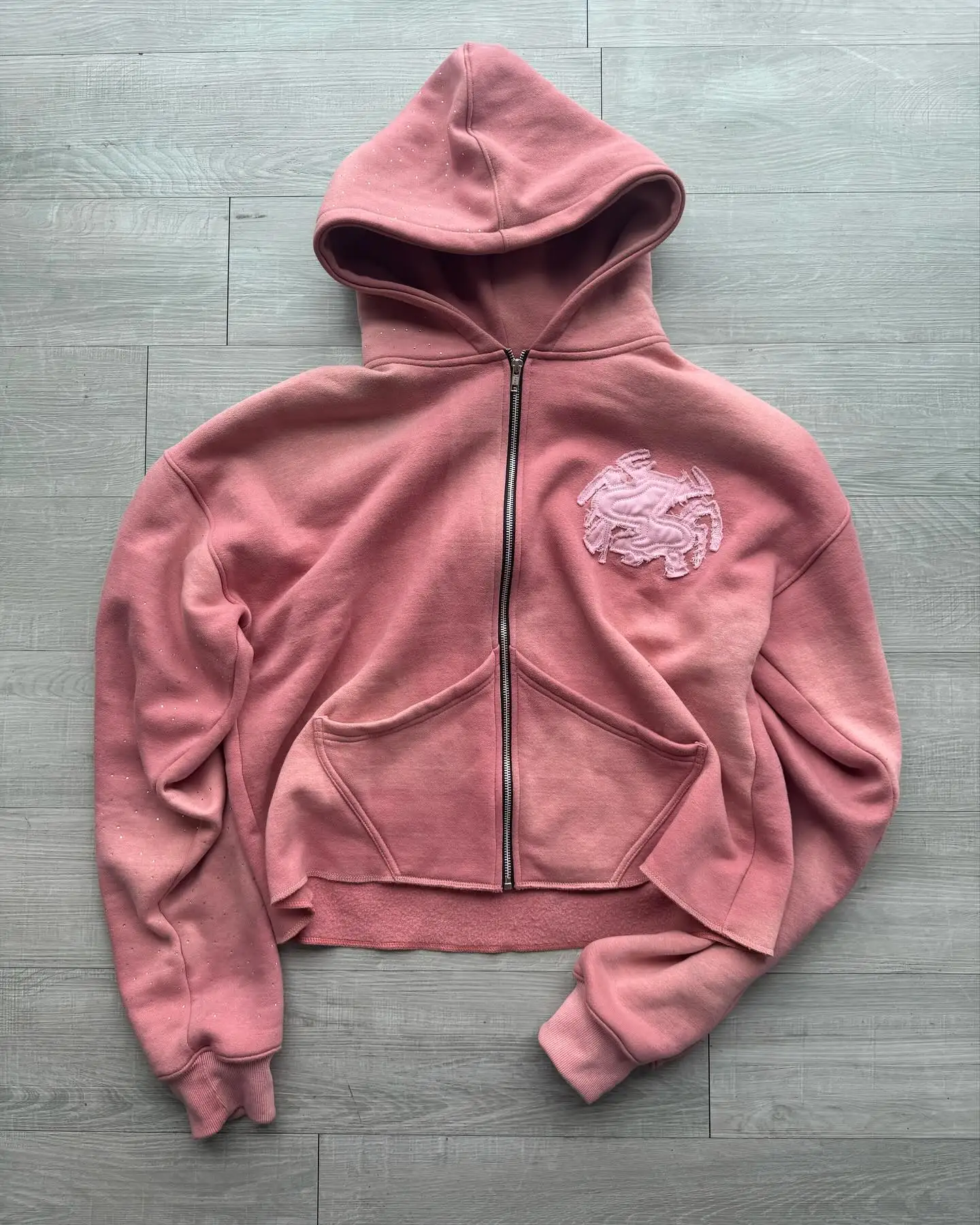 Custom Sun Faded Cotton French Terry Cropped Vintage Patch Applique ...