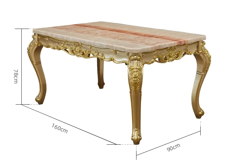 Luxury Gold Solid Wood Carved Dining Table Set with Marble Top & Chairs ...