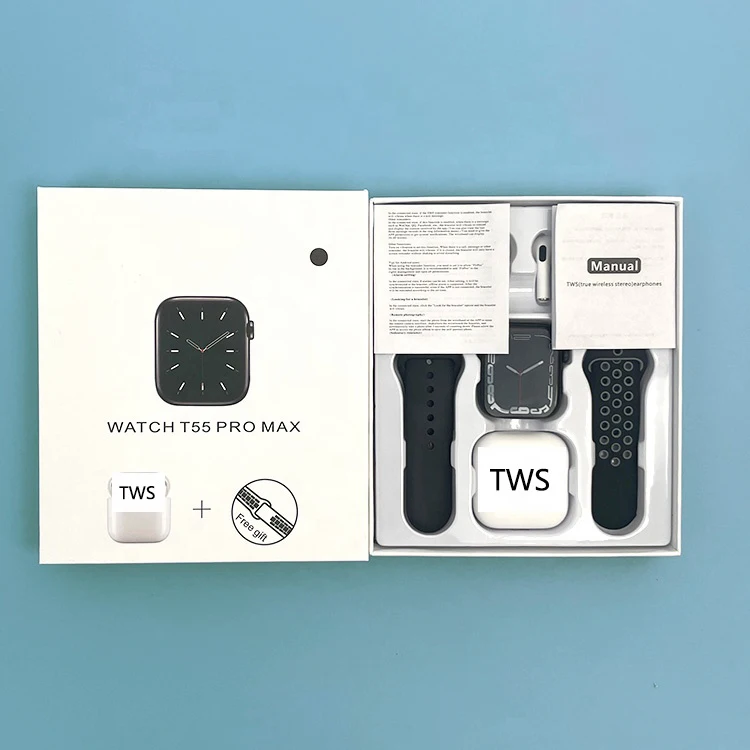 T55 Pro Max Smart Watch With Earphone 2 In 1 Smartwatch Series 7 With 2 ...