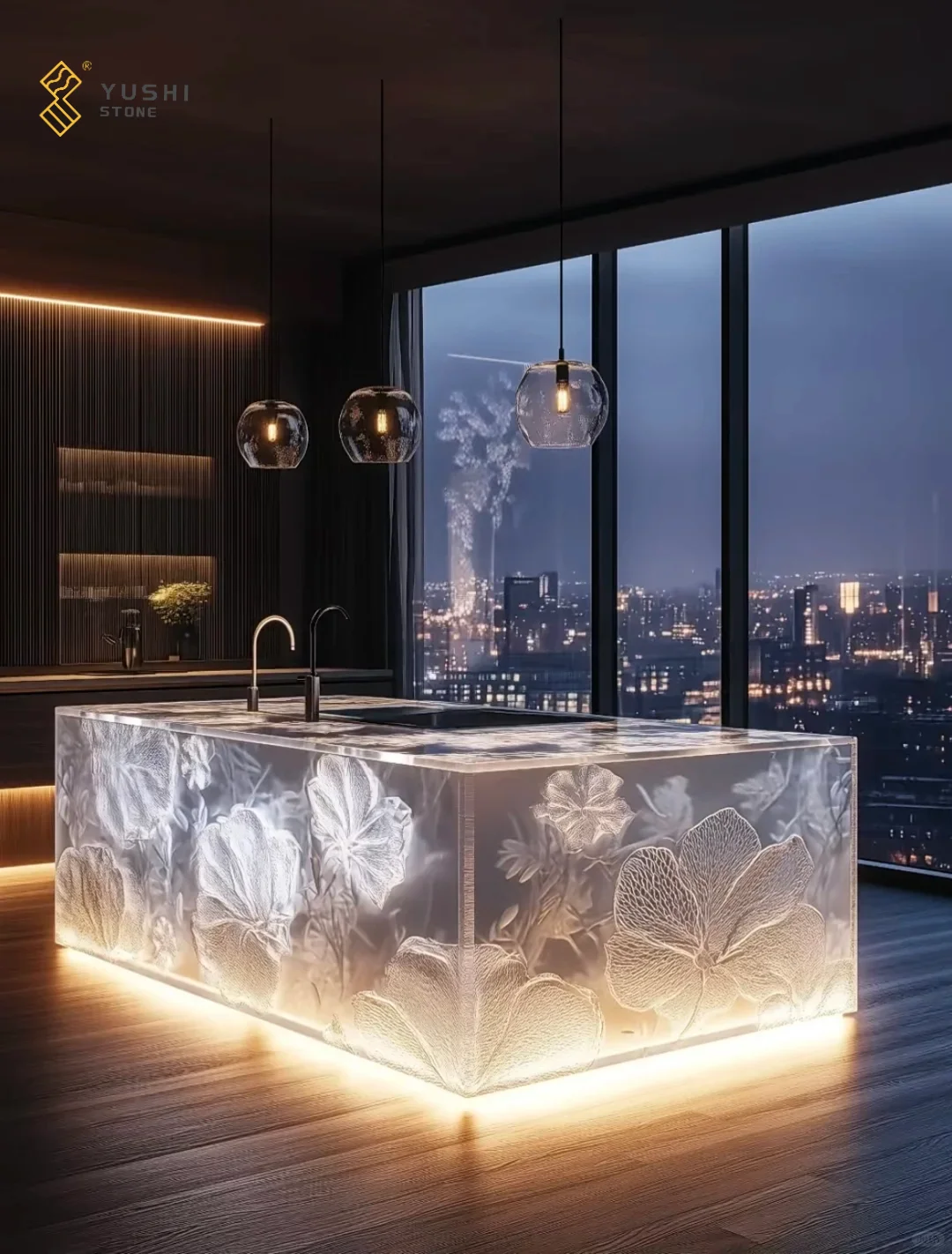 YUSHI Onyx Marble Island Backlight - Luxury Kitchen Decor