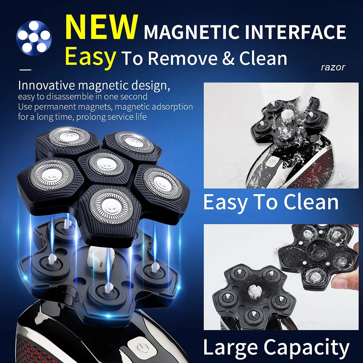 Upgraded 6d Electric Razor For Men Magnetic Shaver Head Beard Trimmer ...