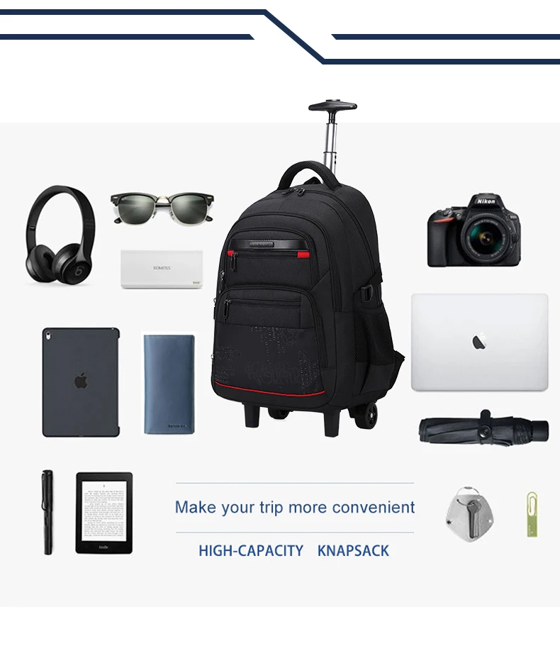 Large Capacity Multi-compartment Single Trolley Backpack With Rolling ...