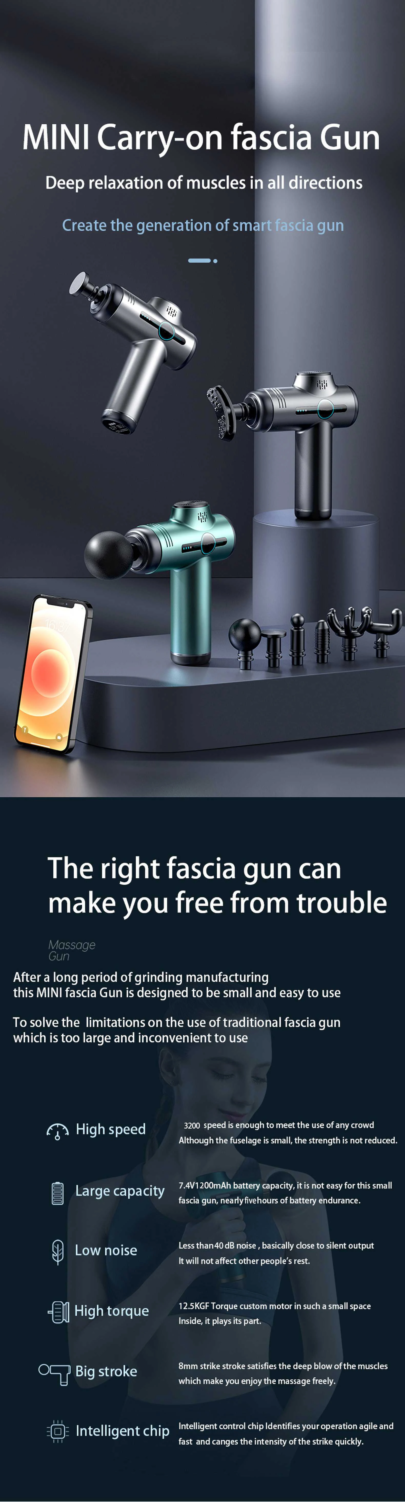 Pro Mini Massage Gun Deep Tissue Percussion Vibration Fitness Fascia ...