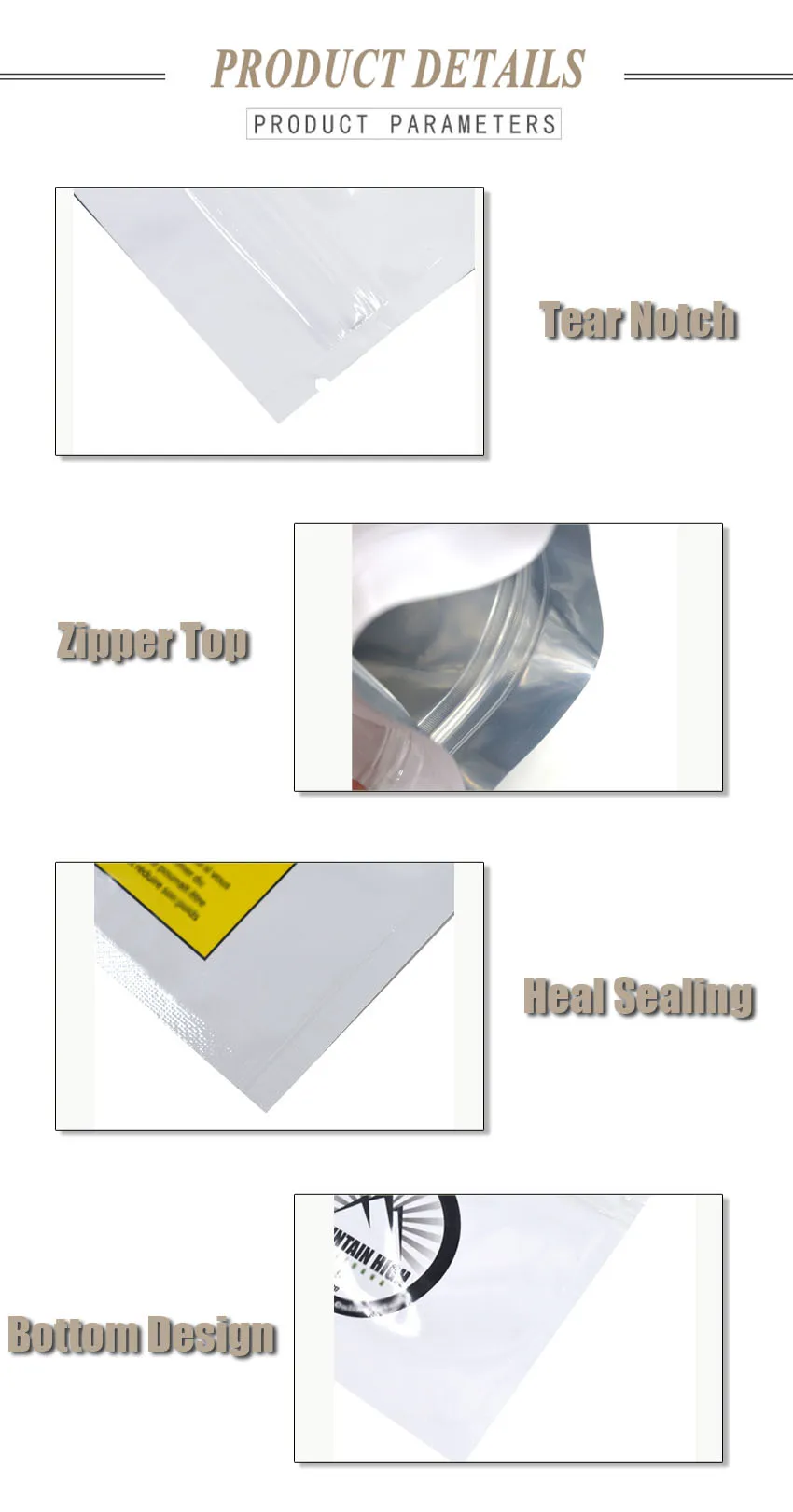 Custom Printed Disposable Plastic Pe Nut Food Sachet 3 Side Seal Bags Vanilla Pods Packaging